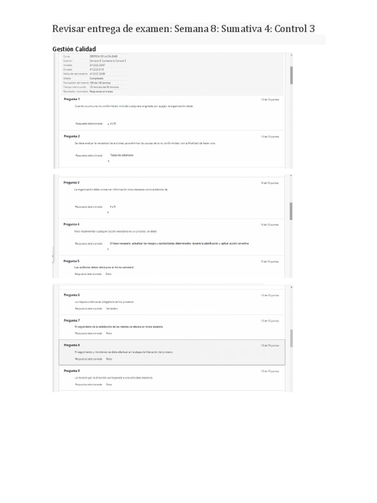 Gestión Calidad Semana 8 - Sumativa 4 - Control 3 | PDF