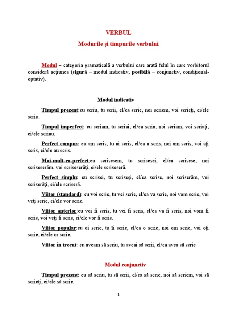 Modurile Si Timpurile Verbului | PDF