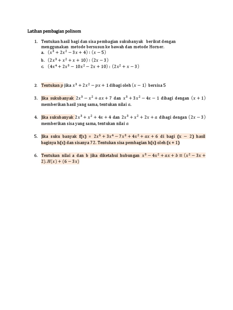 Latihan Pembagian Polinom | PDF | Metode & Bahan Ajar