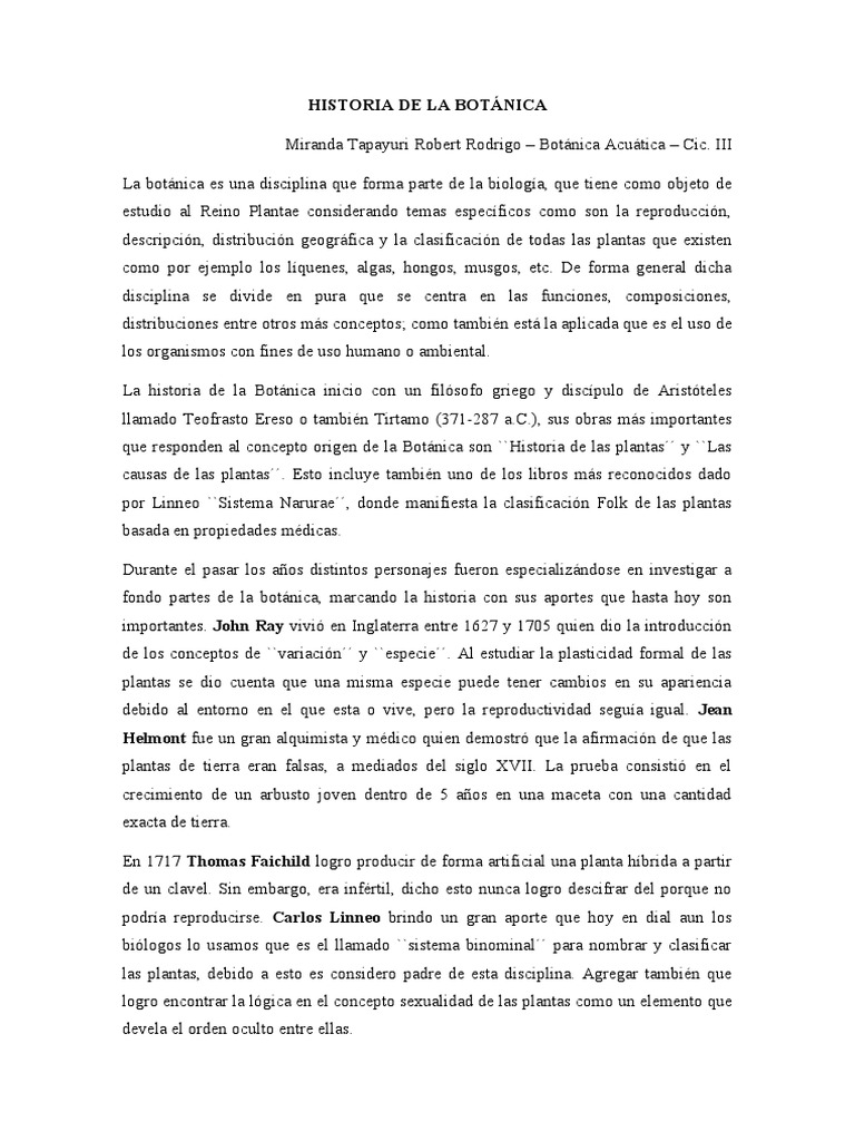Evolución de la Botánica a lo Largo del Tiempo | PDF | Botánica | Plantas