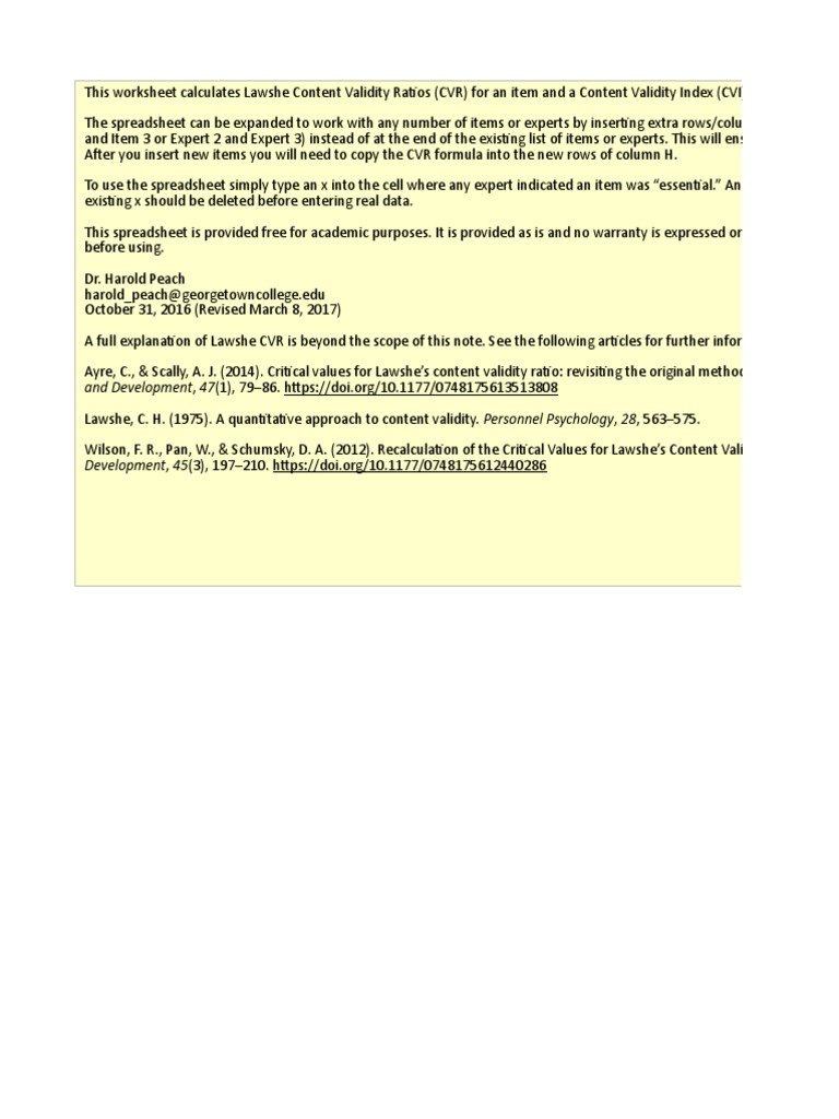 3.3.b Lawshe CVR Worksheet For Dispositions Survey | PDF | Spreadsheet ...