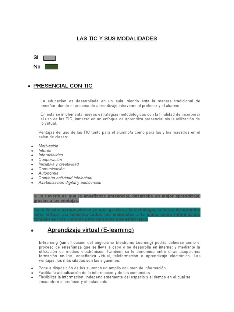 Las Tic Y Sus Modalidades Pdf Aprendizaje Enseñando