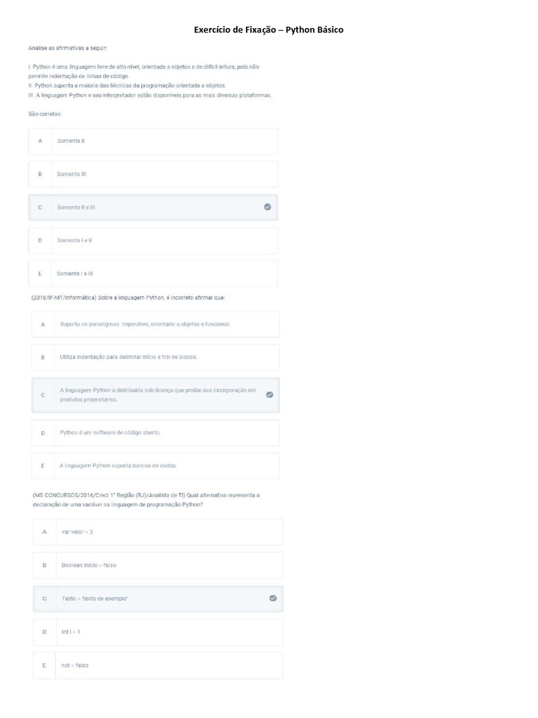 1 - Exercício de Fixação - Python Básico | PDF