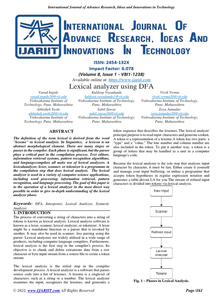 Lexical Analyzer Using DFA by Ingale, Vayadande, Verma, Yeole, Zawar ...