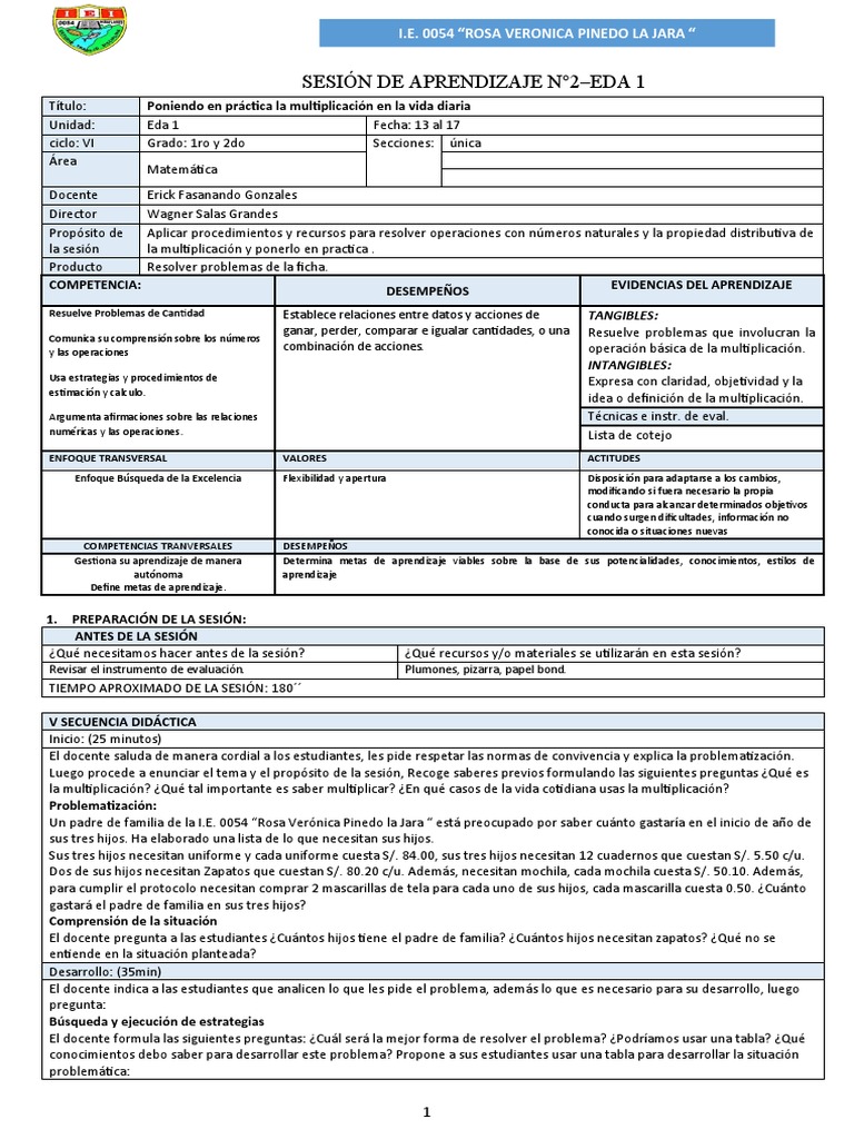 Actividad 2 (1 y 2) | PDF | Aprendizaje | Multiplicación