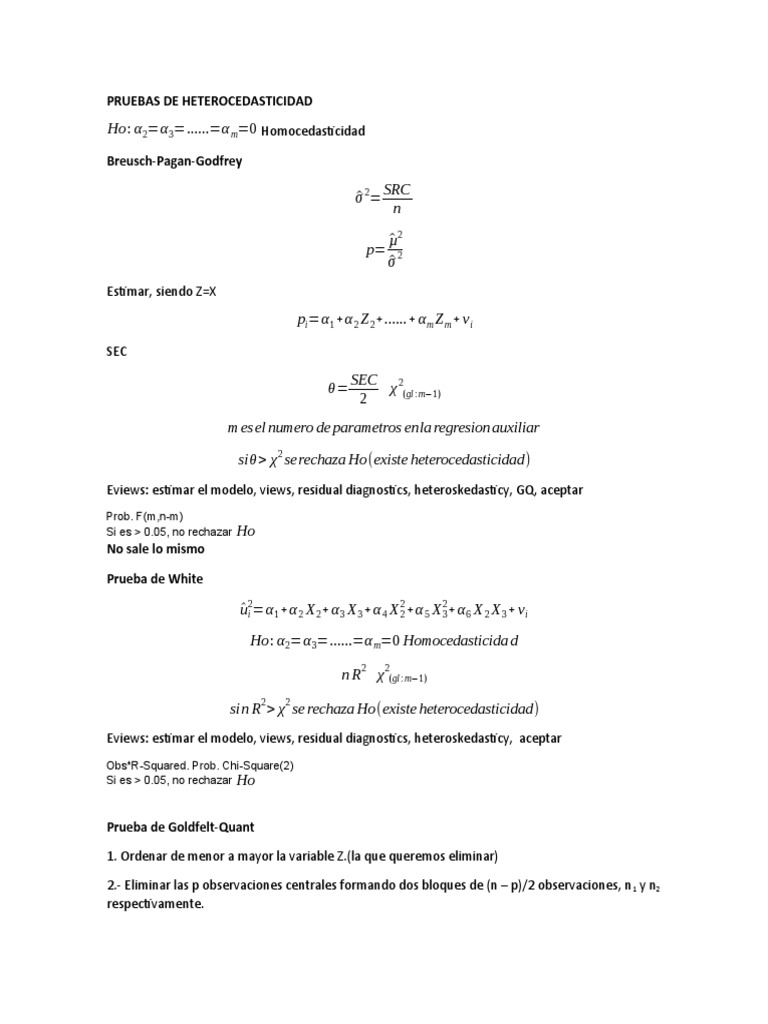 Formulario de Heterocedasticidad | PDF | Análisis estadístico ...