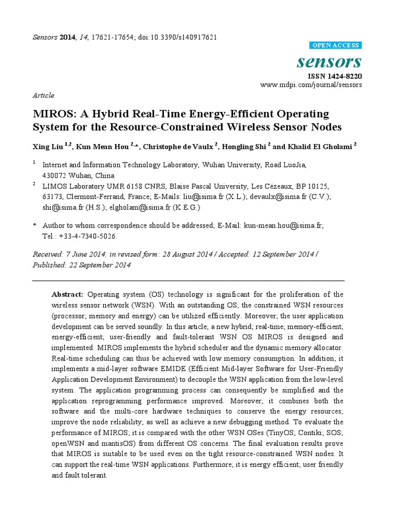Sensors Miros A Hybrid Real Time Energy Efficient Operating System For The Resource