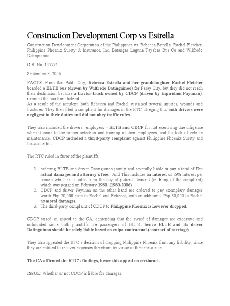 Construction Development Corp vs Estrella | PDF | Legal Liability ...