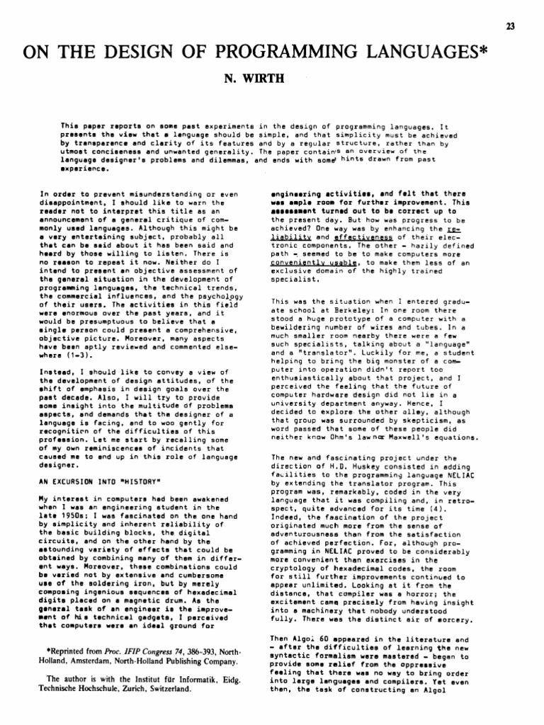 On The Design of Programming Languages by N. Wirth | PDF