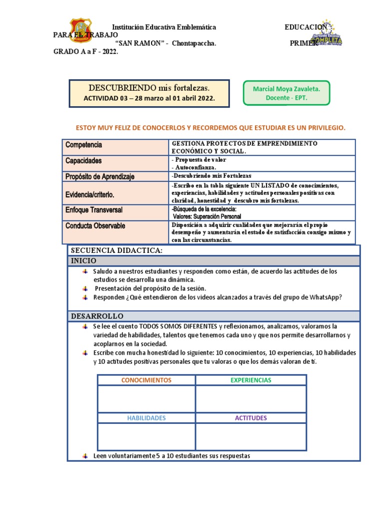 Actividad 03 - 2022 - Descubriendo Mis Fortalezas | PDF | Ciencia ...
