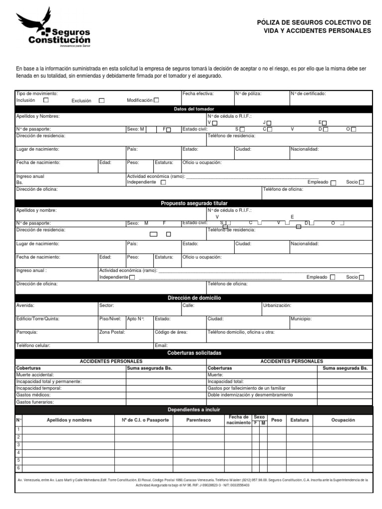 Planilla Seguro Vida y AP Seguros Constitucion | PDF | Seguro