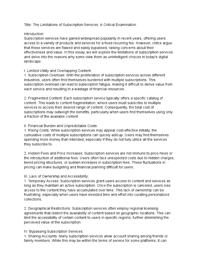 The Limitations of Subscription Services - A Critical Examination | PDF ... The Limitations of Subscription Services - A Critical Examination | PDF ...