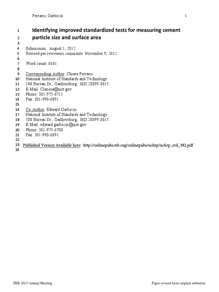 Identifying Improved Standardized Tests For Measuring Cement Particle ...