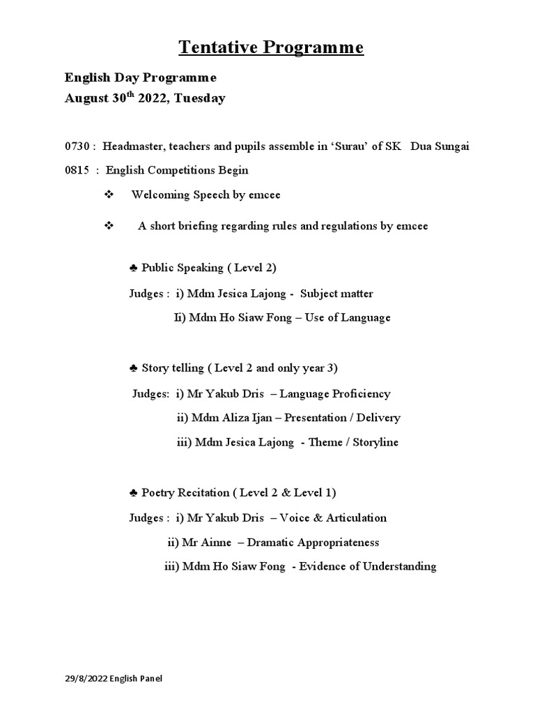 English Panel Tentative Programme | PDF