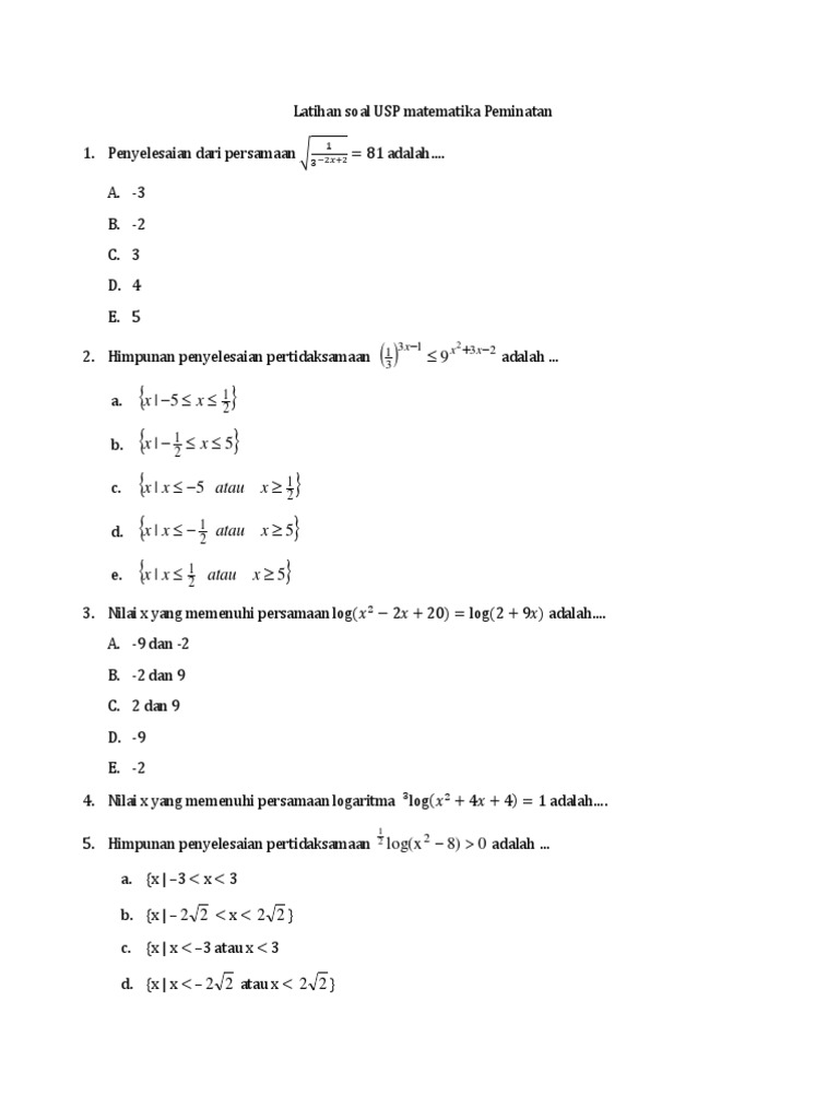 Latihan Soal USP Matematika Peminatan | PDF