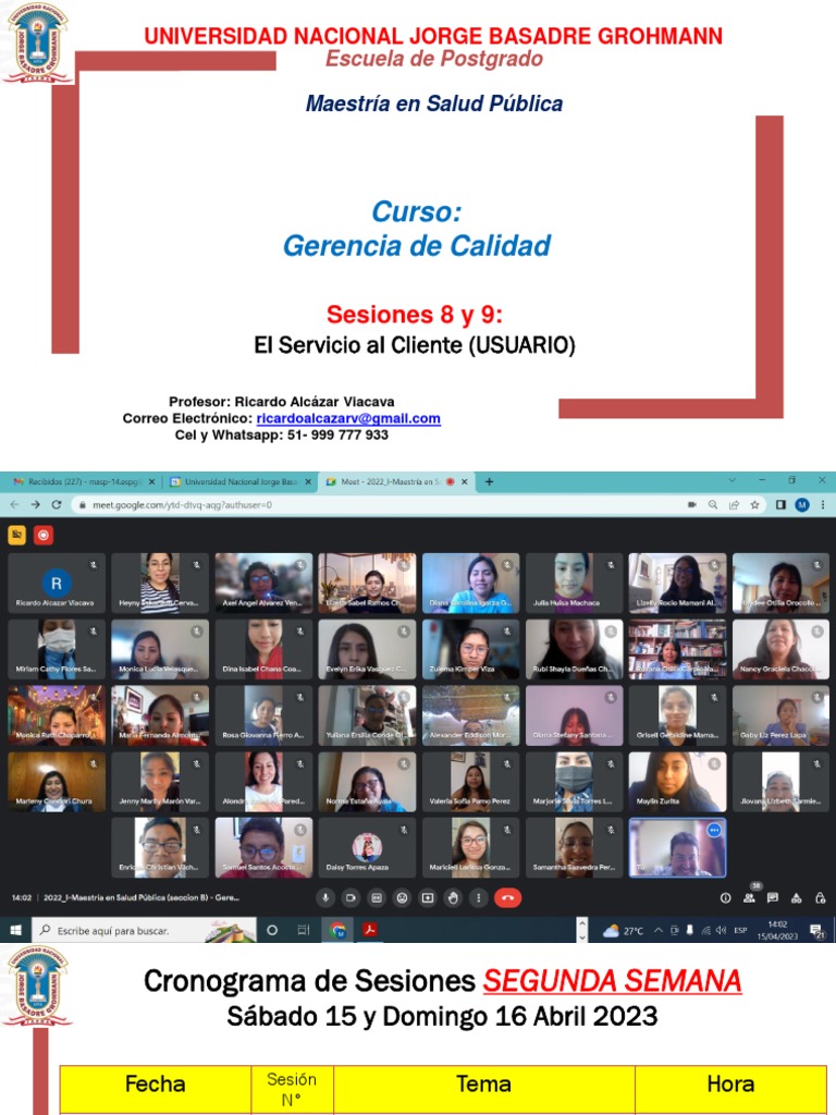 Sesiones 8 y 9 Clase Ger Calidad ESPG UNJBG 2023 ABRIL | Descargar gratis PDF | Marketing | Paciente