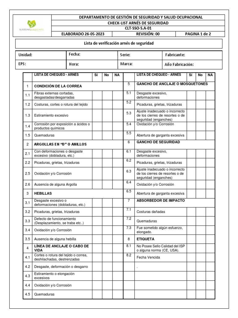 Check-List Arnes de Seguridad | PDF | Electroquímica | Ciencias fisicas