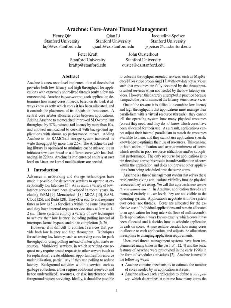 Arachne Core Aware Thread Management Pdf Thread Computing Scheduling Computing