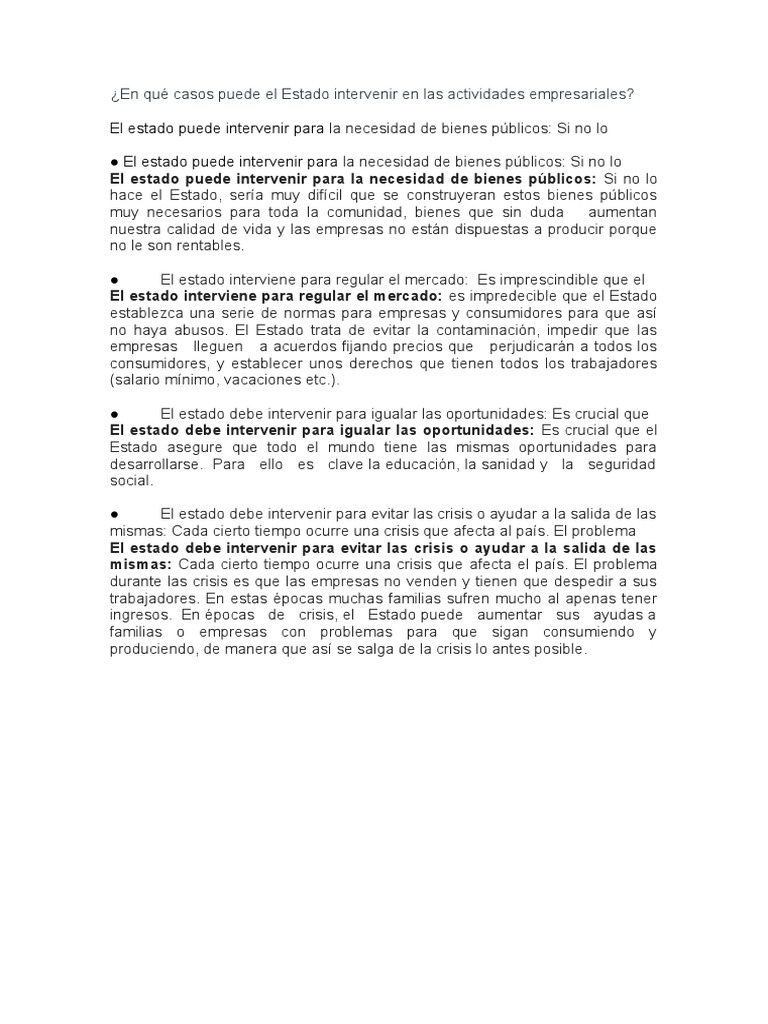 En Qué Casos Puede El Estado Intervenir en Las Actividades ...