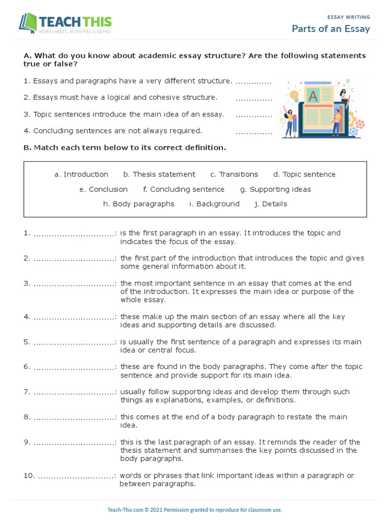 Parts of An Essay Worksheet - For Students | PDF | Essays | Fast Food