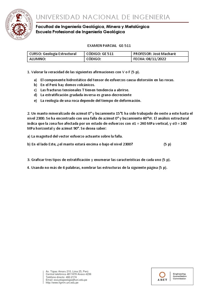 Examen Parcial GE-511 2022-II AB | PDF Examen Parcial GE-511 2022-II AB | PDF