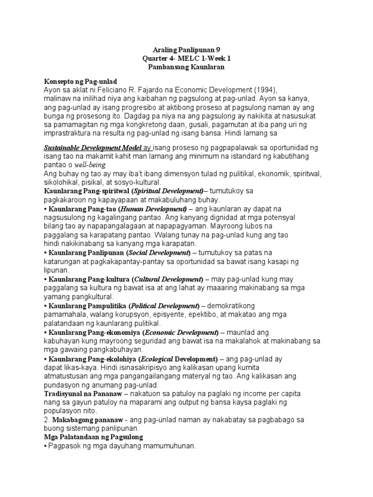 4th GRADING PERIOD ARALING PANLIPUNAN 9 | PDF