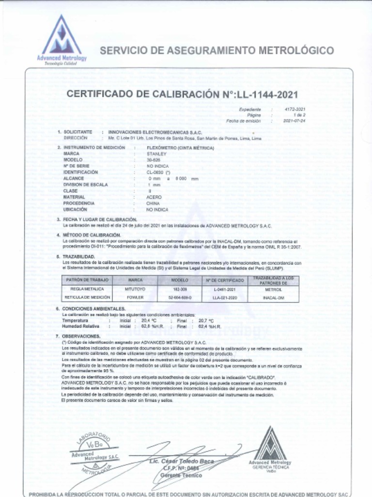 Certificado Calibracion Flexometro 2 | PDF
