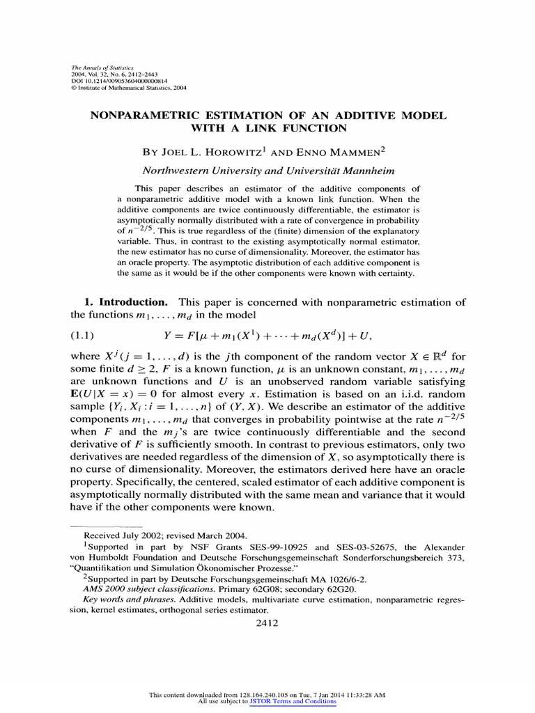Annal Horowitz Mammen 2004 | PDF | Estimator | Normal Distribution