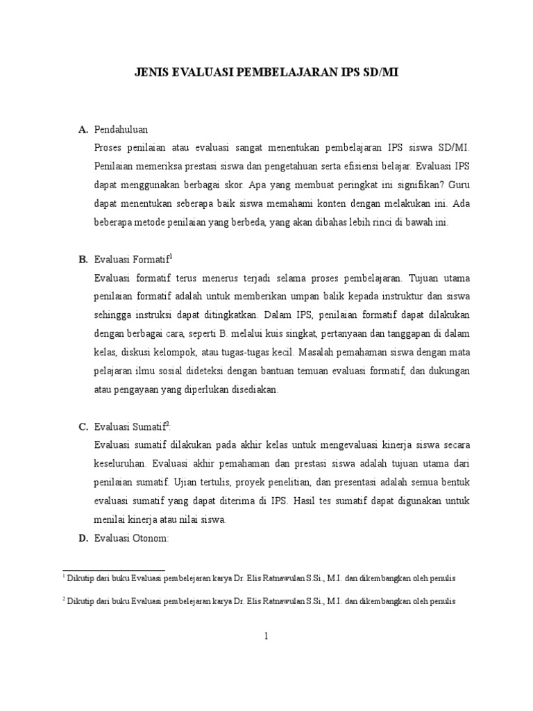 JENIS EVALUASI PEMBELAJARAN IPS SD Fiks | PDF | Karier & Perkembangan