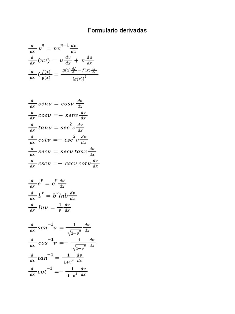 Formulario Derivadas | PDF