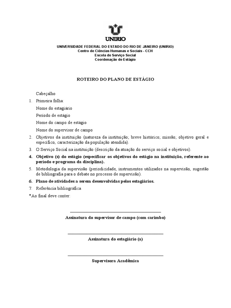 Modelo de Plano de Estagio | PDF