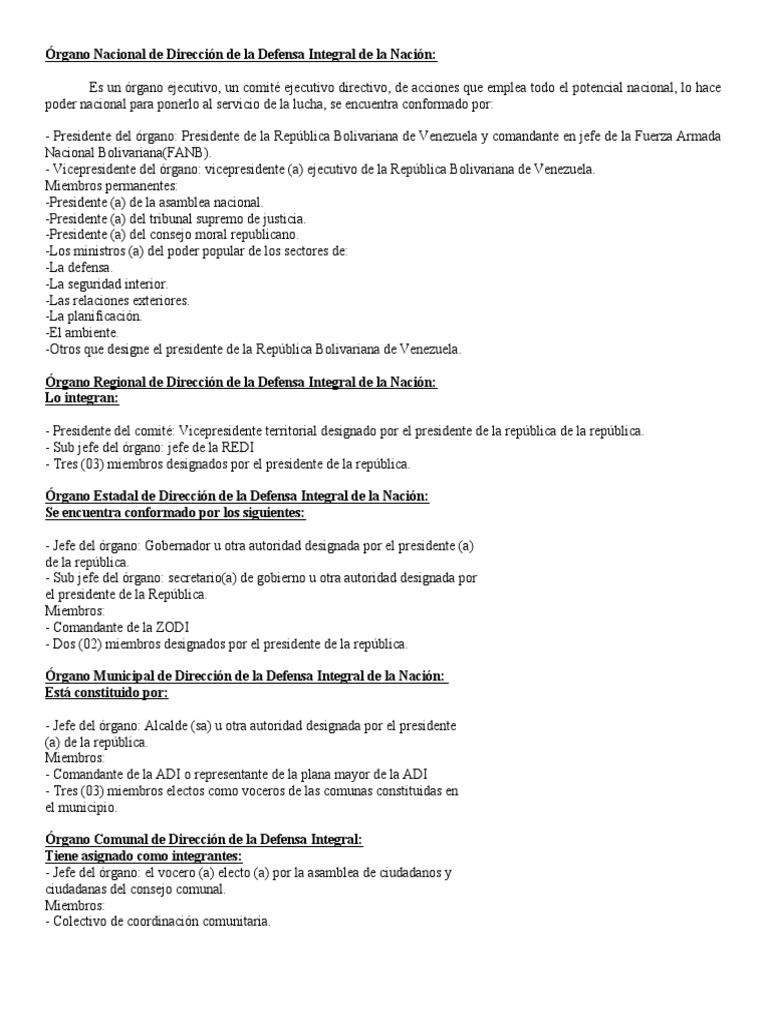 Órgano Nacional de Dirección de La Defensa Integral de La Nación | PDF