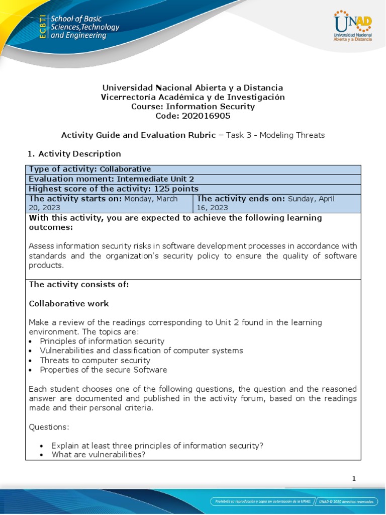 Activities Guide and Evaluation Rubric - Unit 2 - Task 3 - Modeling Threats | PDF | Information ...