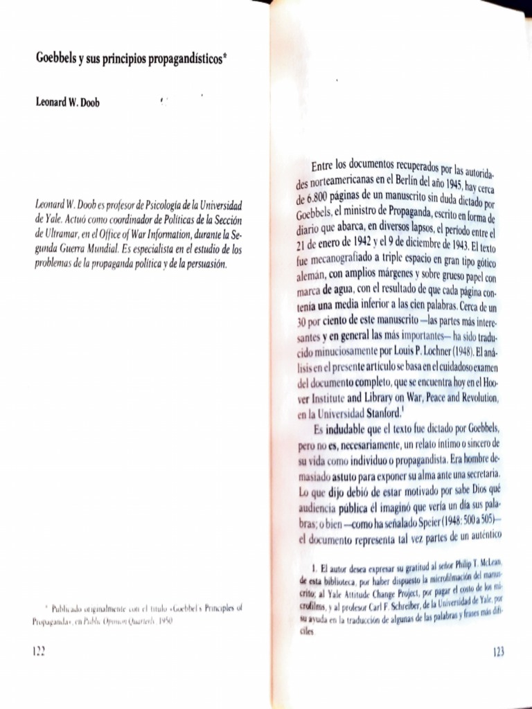 Doob, L. Goebbels y Sus Principios Propagandísticos (En M. de Moragas ...