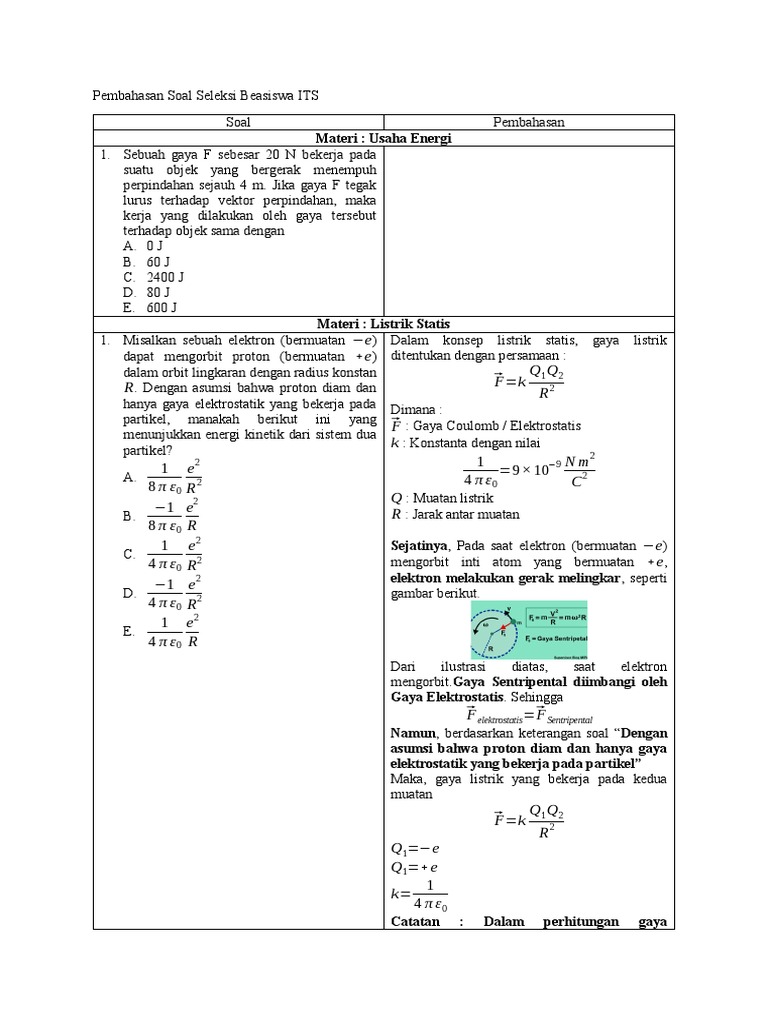 Pembahasan Soal Seleksi Beasiswa ITS | PDF