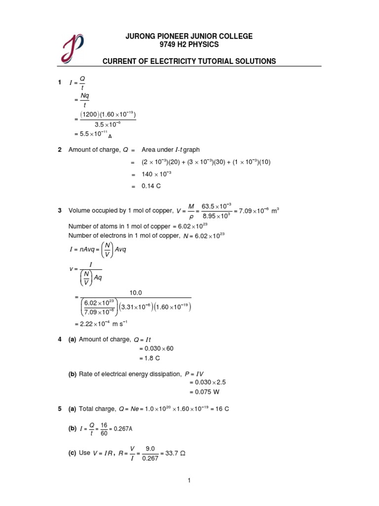 2022 H2 Current of Electricity Tutorial Soln | PDF | Electrical Resistance And Conductance ...