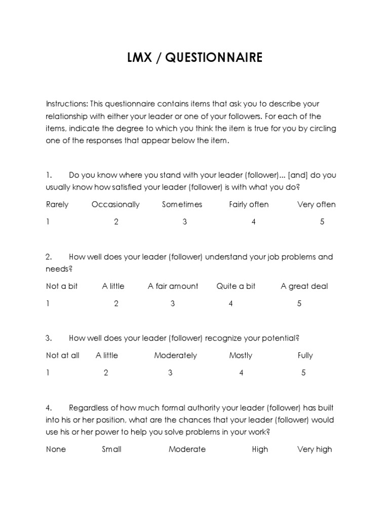 Assessment Leadership Member Exchange Theory LMX | Download Free PDF ...