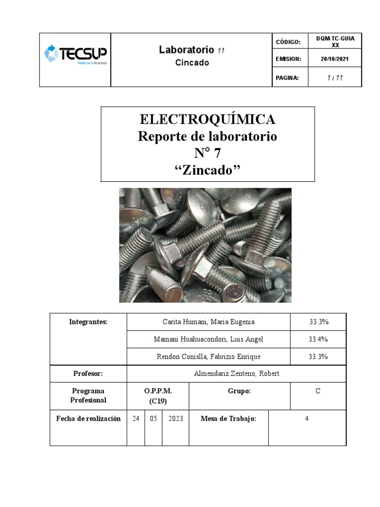 Guía Del Laboratorio 5. Cincado | PDF | Zinc | Cobre