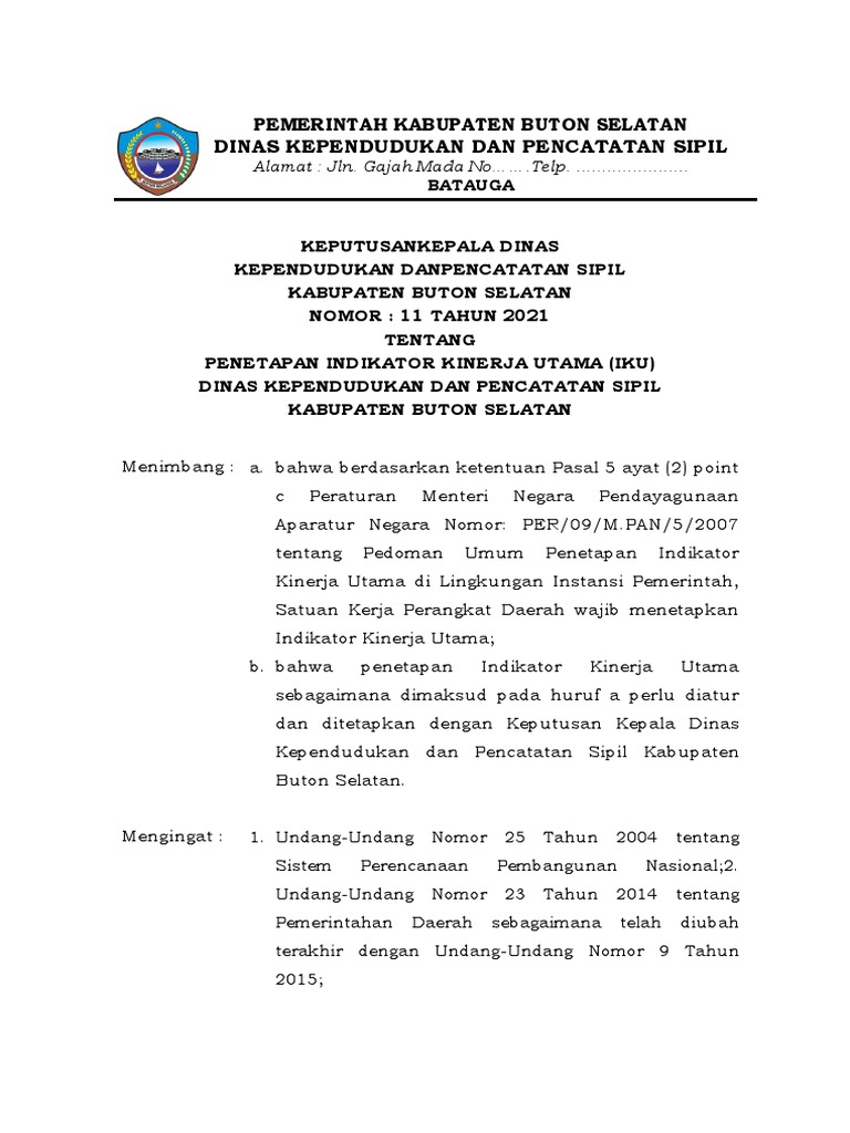 Surat Keputusan - IKU - Dinas Capil 2021 | PDF