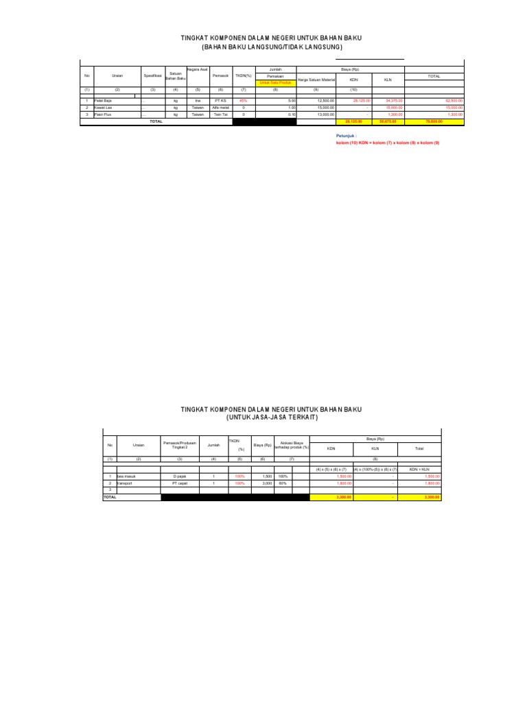 Formulir Isian TKDN Gabungan Barang Jasa | PDF
