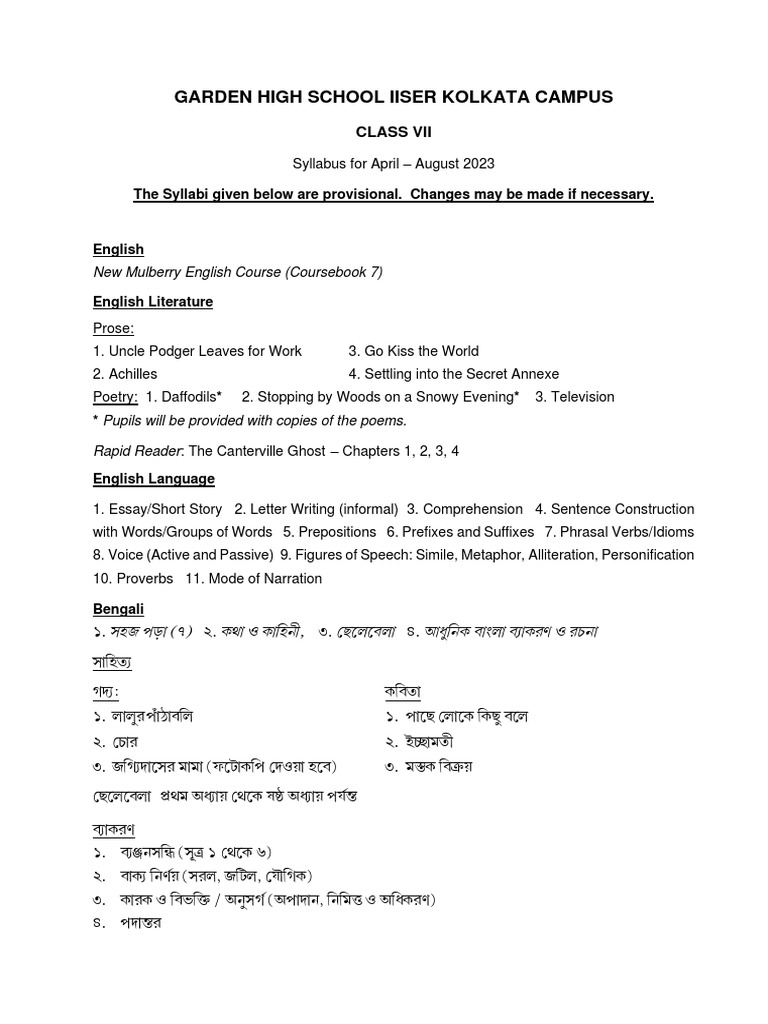 KGHS 7 Syllabus | PDF | English Language | Equations
