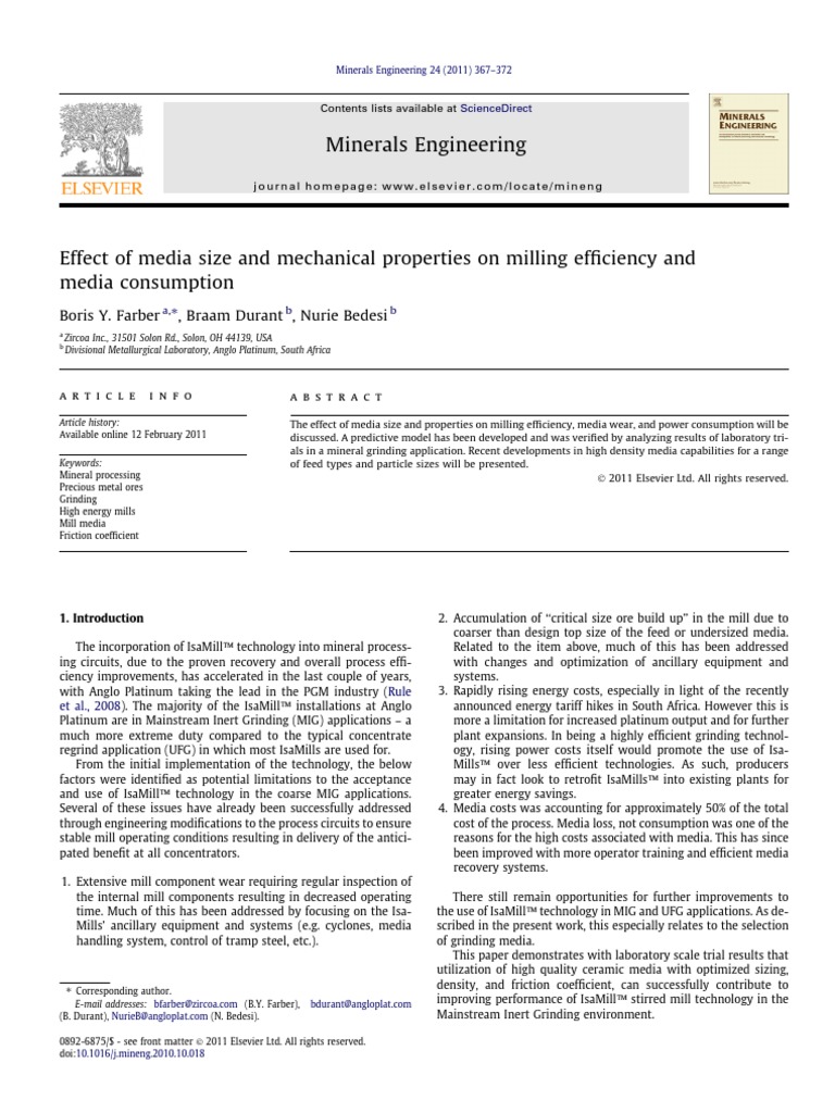 Effect of Media Size and Mechanical Properties On Milling Efficiency and | PDF
