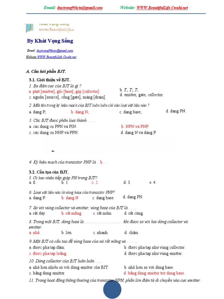 (123doc - VN) - Trac-Nghiem-Mon-Ky-Thuat-Dien-Tu-Co-Dap-An | PDF