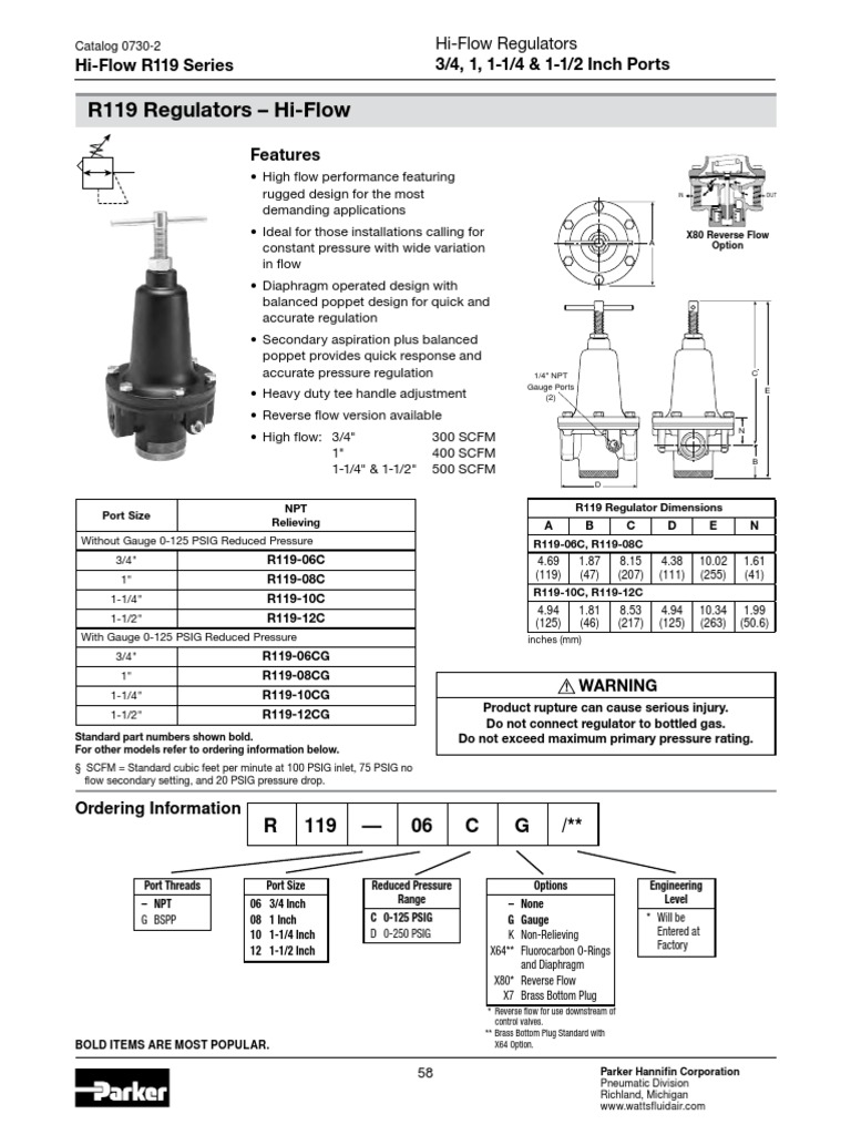 Watts by Dixon R119 06C Specification Sheet | PDF | Gases | Equipment