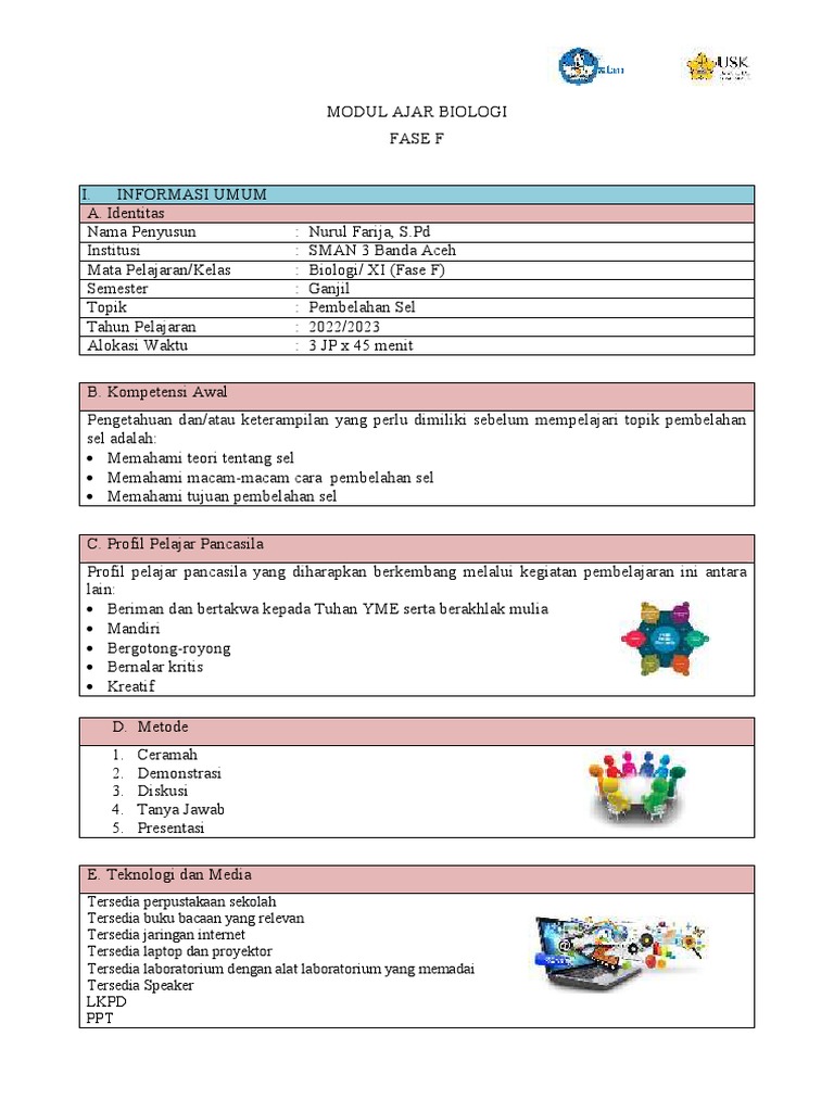 MODUL AJAR BIOLOGI pembelahan sel | PDF