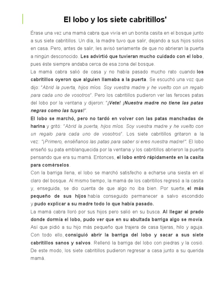 El Lobo Y Los Siete Cabritillos Pdf