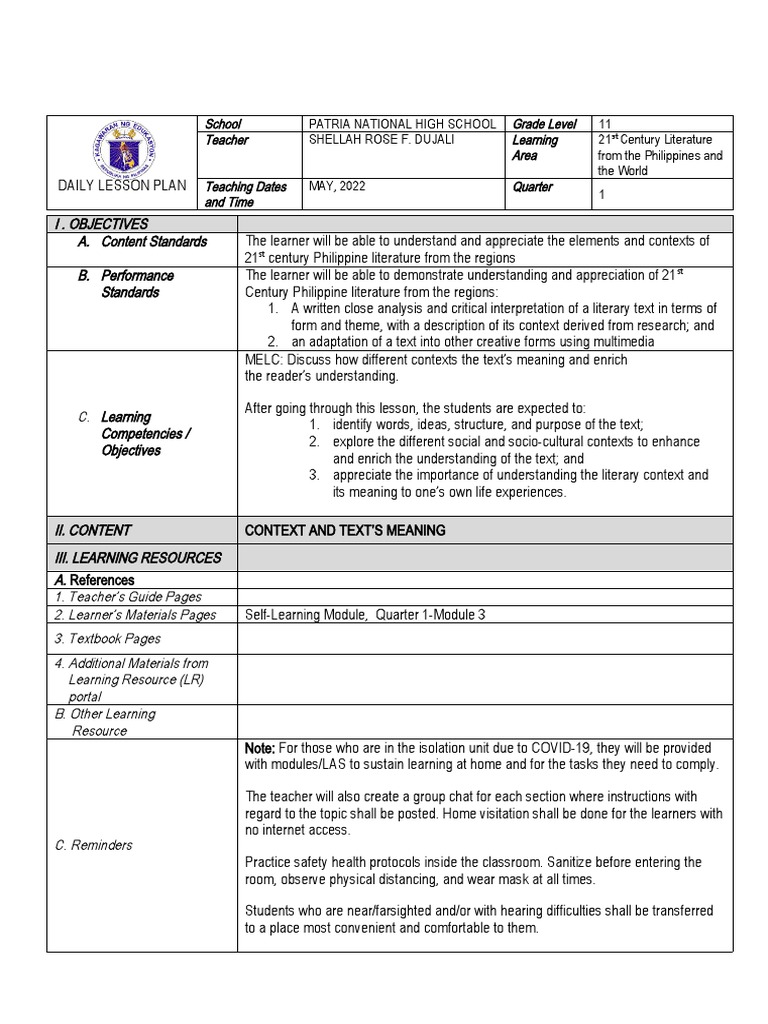 Lesson Plan in 21st Century Literature | PDF