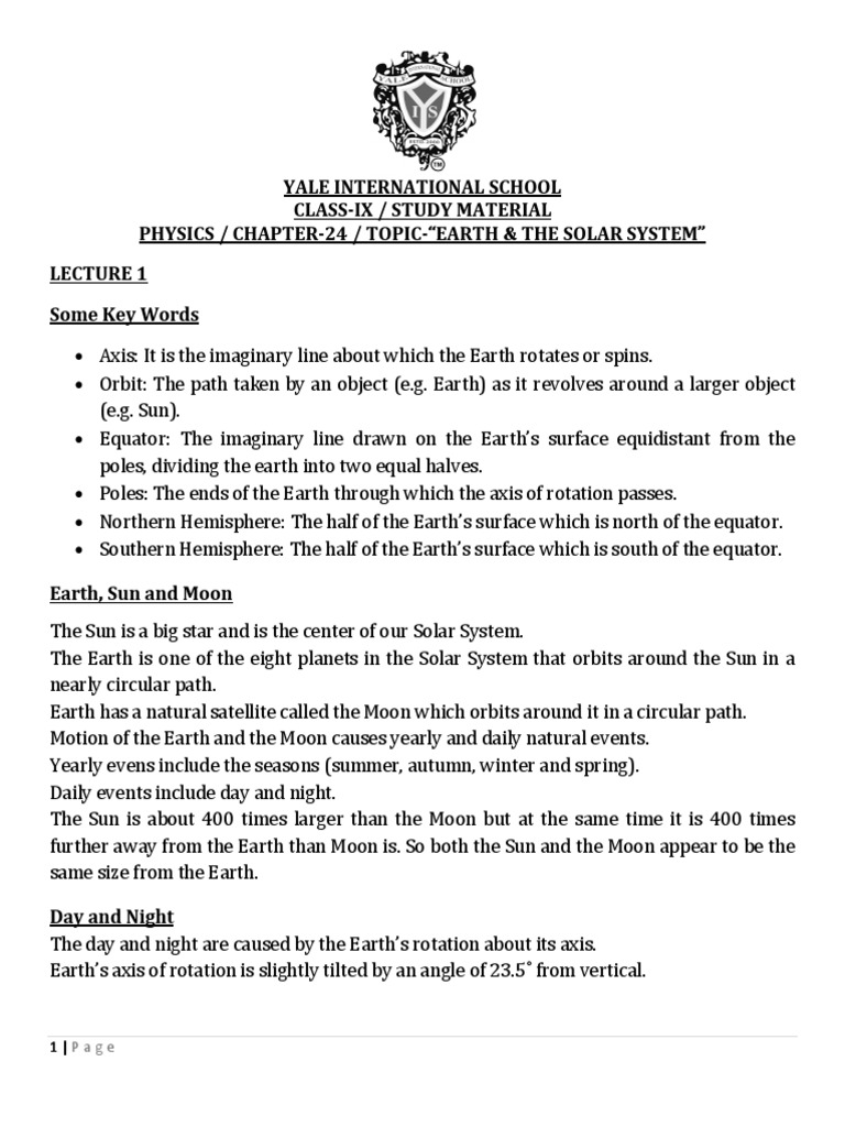 Chapter 24 'Earth and The Solar System' | Download Free PDF | Solar ...