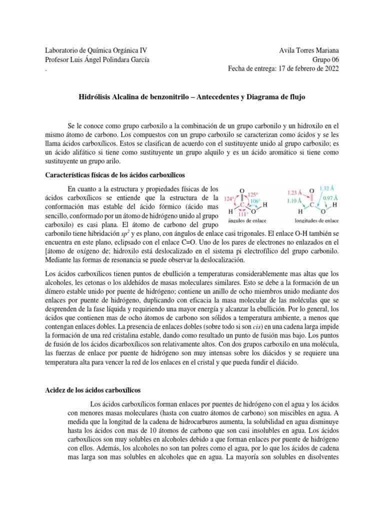 HIDRÓLISIS ALCALINA DE BENZONITRILO Antecedentes y Diagrama de Flujo | PDF