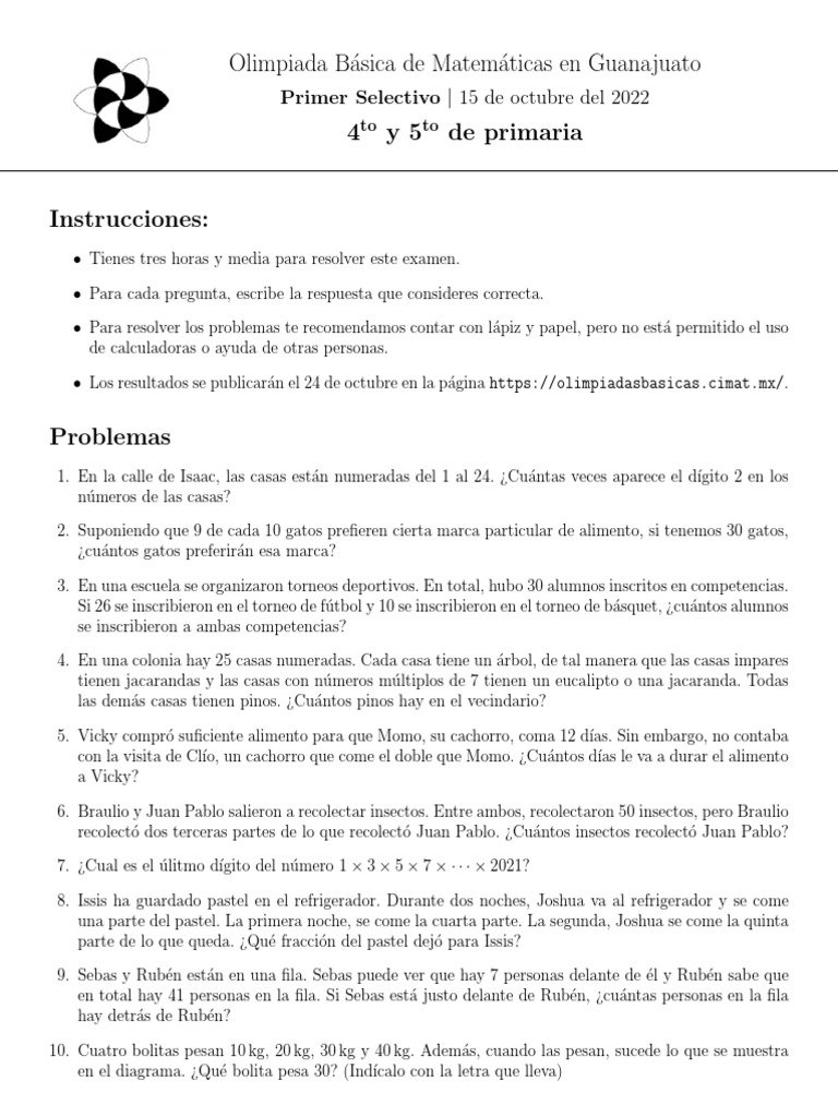 Olimpiada B Asica de Matem Aticas en Guanajuato: Primer Selectivo - 15 ...